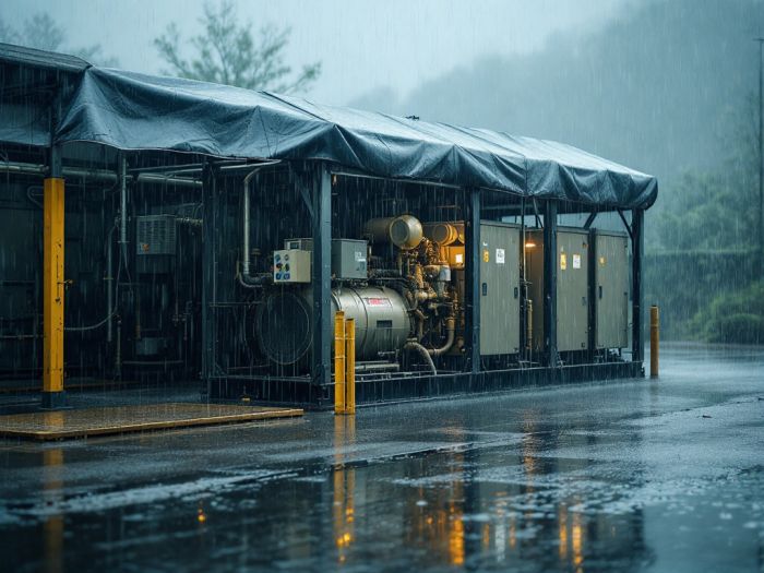 A-large-industrial-generator-under-a-waterproof-cover-surrounded-by ...