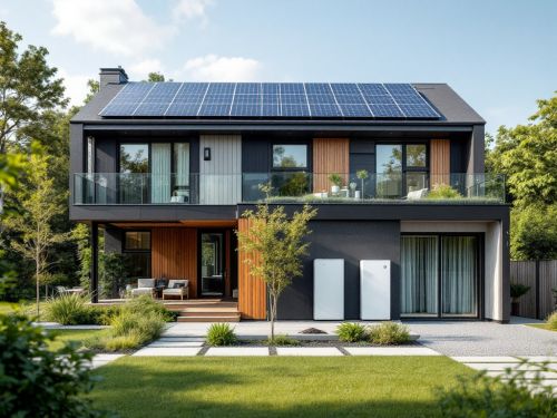 A-modern-home-with-integrated-solar-panels-and-a-visible-battery ...