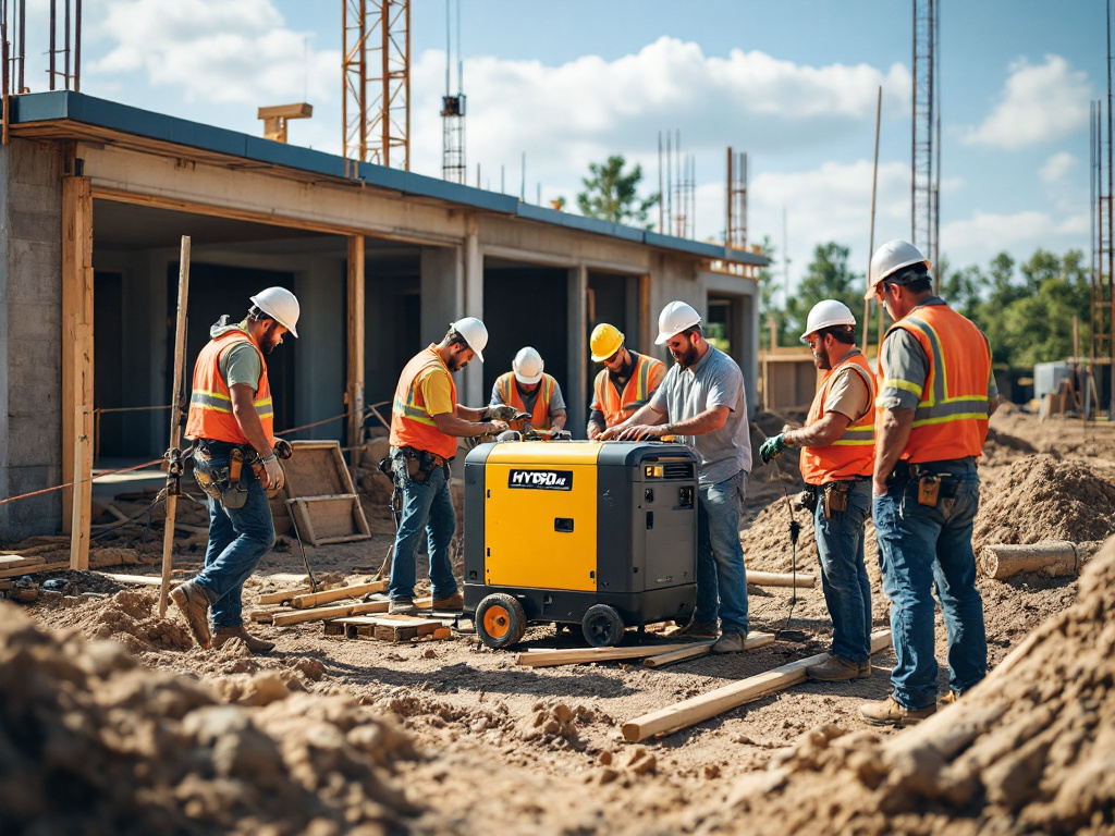 People-using-a-hybrid-generator-at-a-construction-site | Genset Malaysia