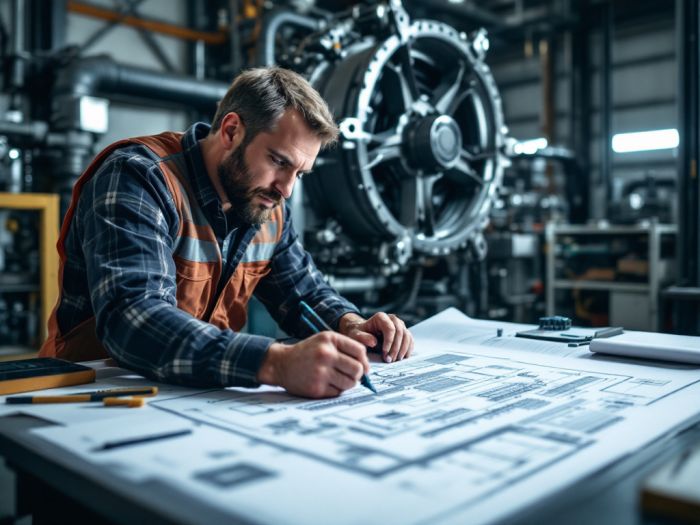engineer-designing-a-power-generator-blueprint | Genset Malaysia